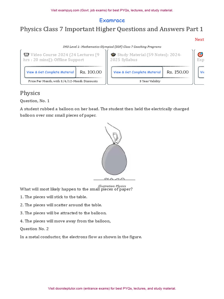 Class 7 Physics: Electric Charges Q&A | PDF | Electricity | Electric Charge