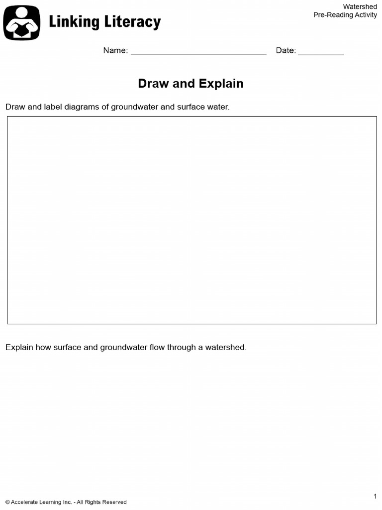 Watershed Linking Literacy Draw and Explain PRE-reading | PDF