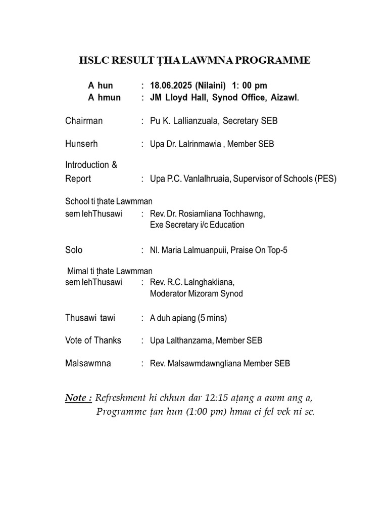 HSLC Result Tha Lawm 2025 | PDF