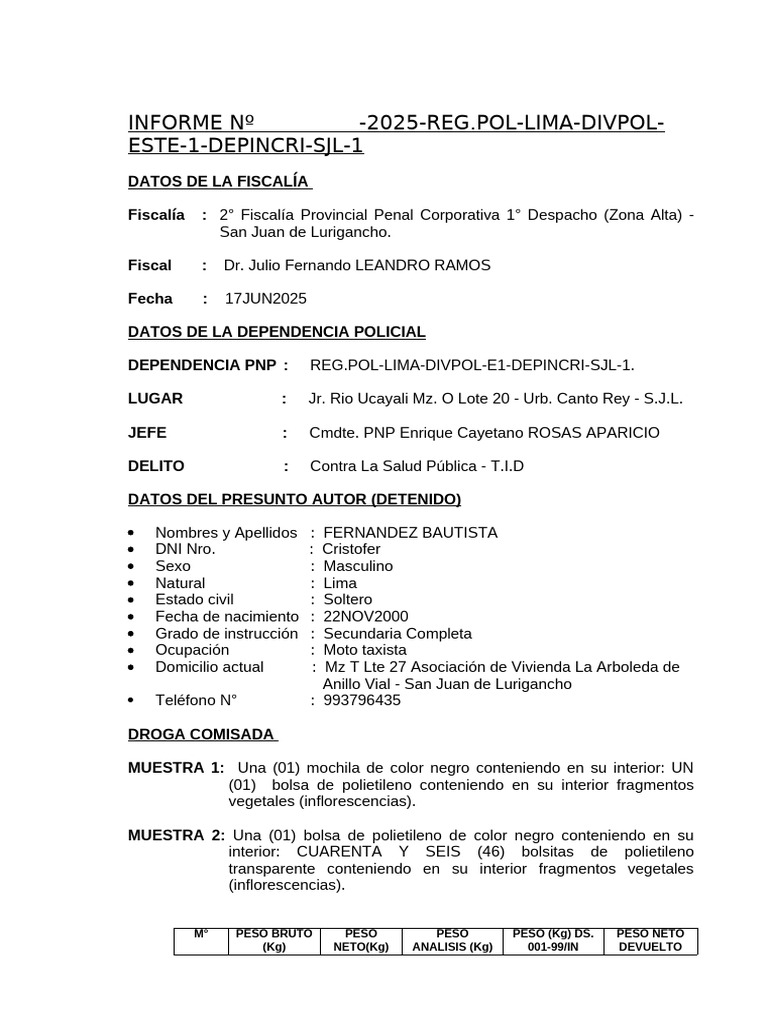 Informe Final Tid Mochila Marohuana | PDF | Cannabis (Droga) | Fiscal