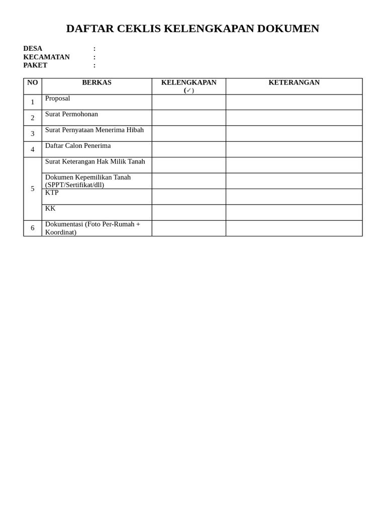 Daftar Ceklis Kelengkapan Dokumen | PDF