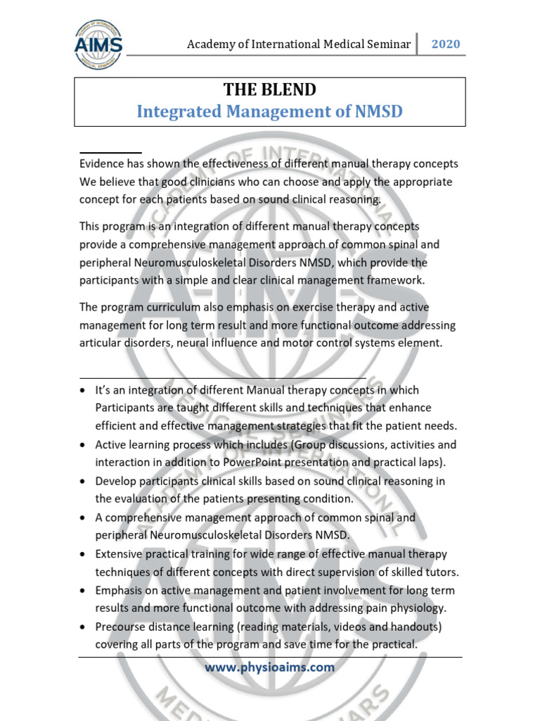 Integrated NMSD Management Seminar | PDF | Physical Therapy | Pain