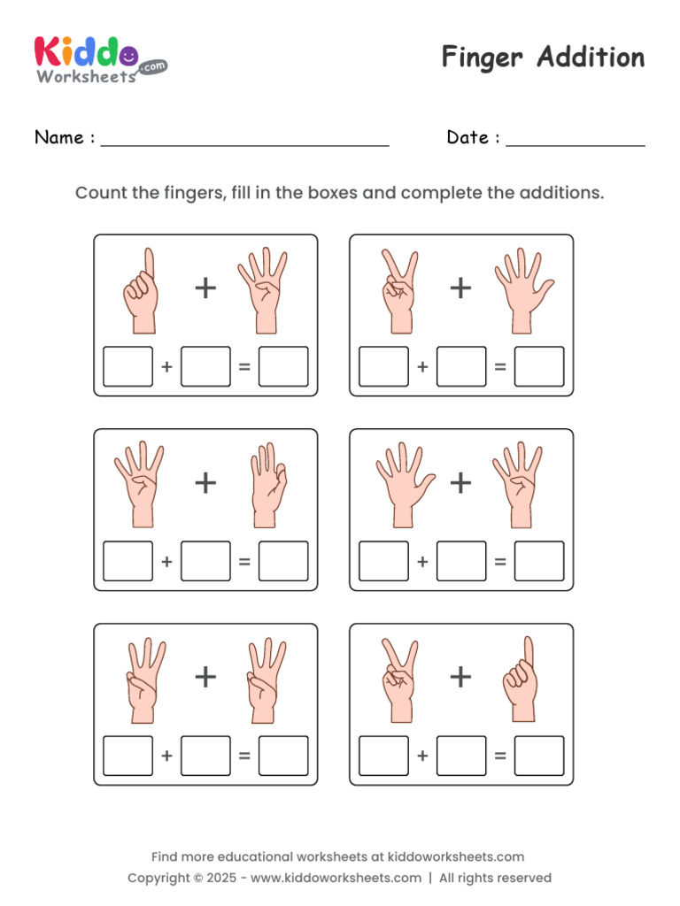 Finger Addition Worksheets for Kids | PDF