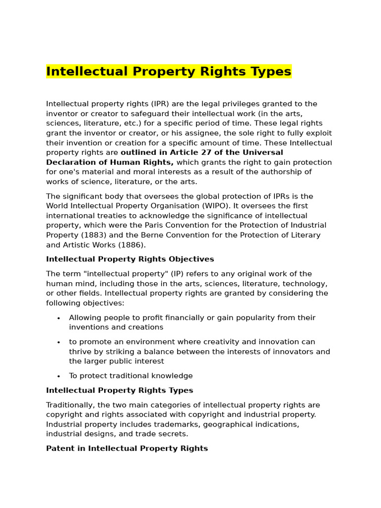 Intellectual Property Rights Types | PDF | Intellectual Property ...