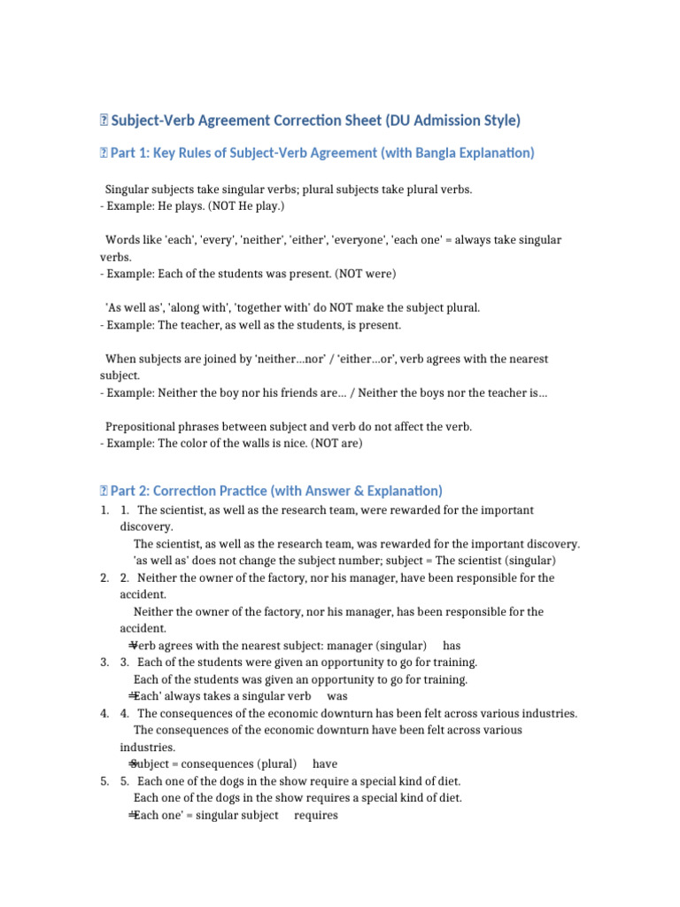 Subject-Verb Agreement Guide with Practice | PDF | Verb | Subject (Grammar)
