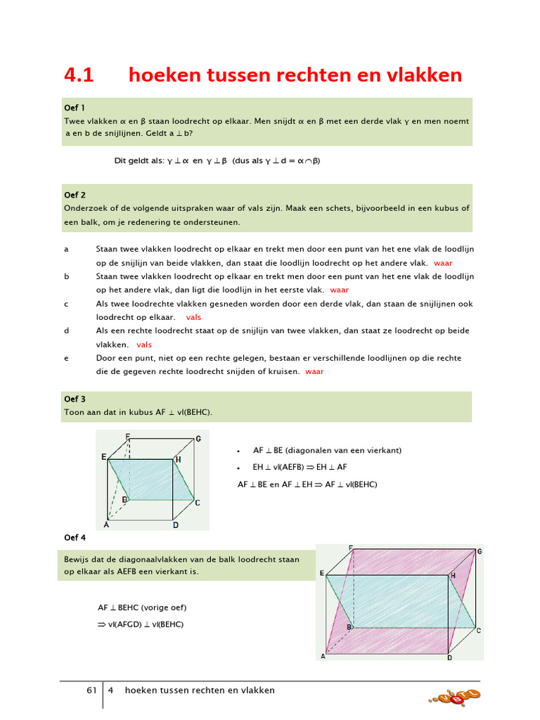 VBTL 5-6 Ruimtemeetkunde Gevorderde Wiskunde Oplossingen H4 | PDF