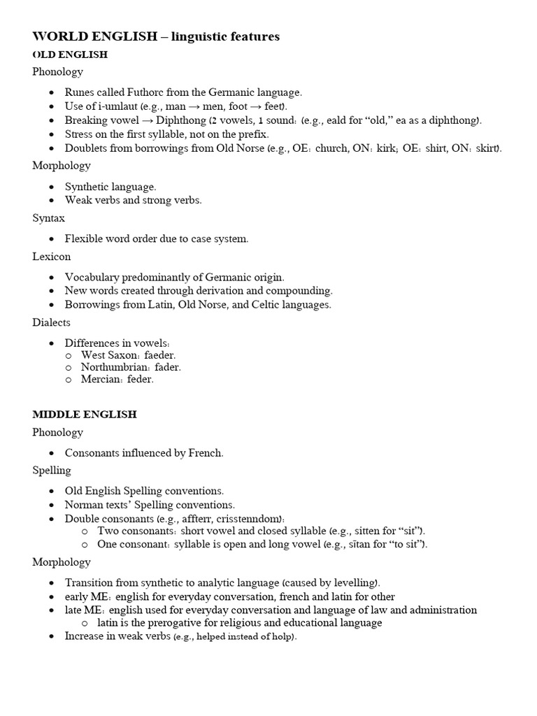 English Languages - Linguistic Features | PDF | English Language | Word