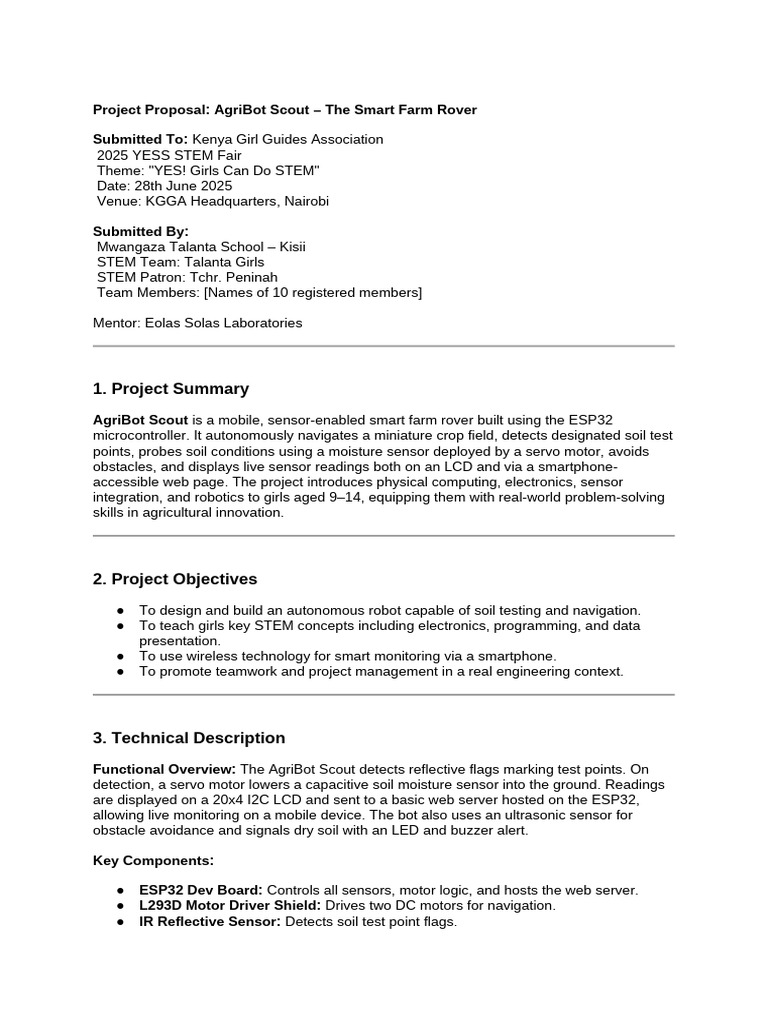 ? Project Proposal - AgriBot Scout - The Smart Farm Rover-1 | PDF ...