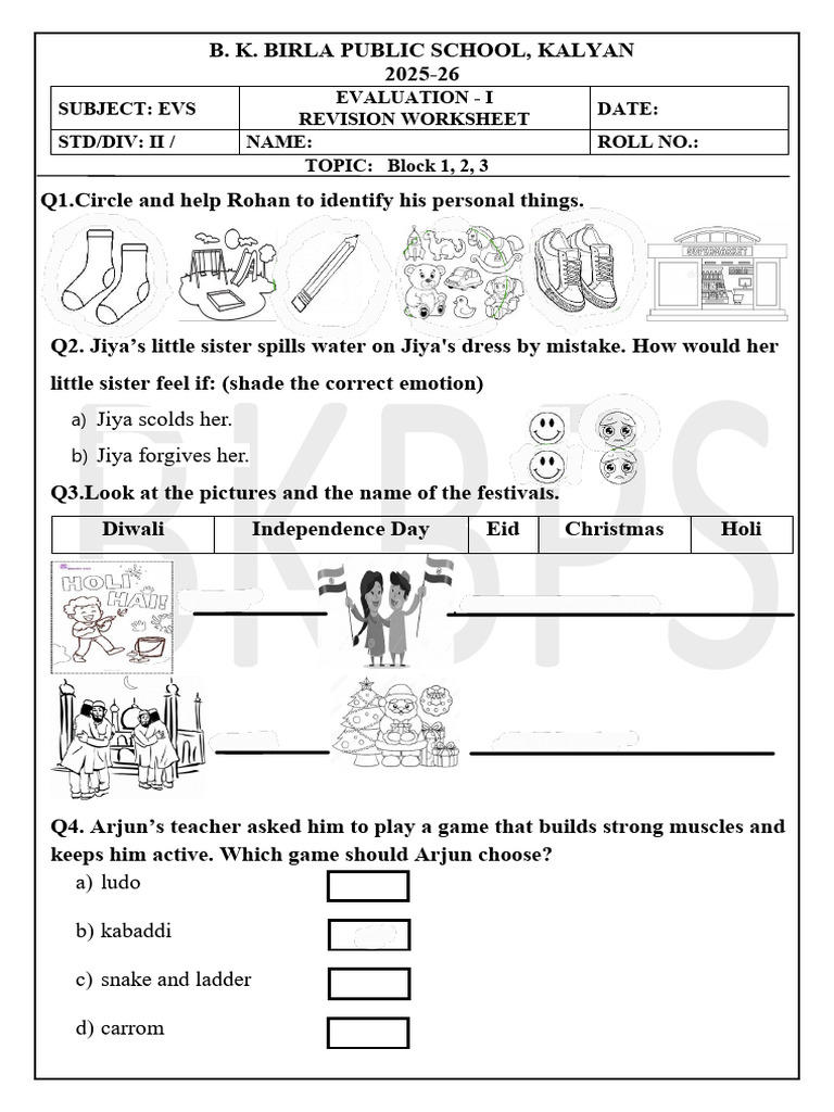 Evs Revision Ws (1,2,3) 25-26-Answer Key - 250619 - 162205 | PDF