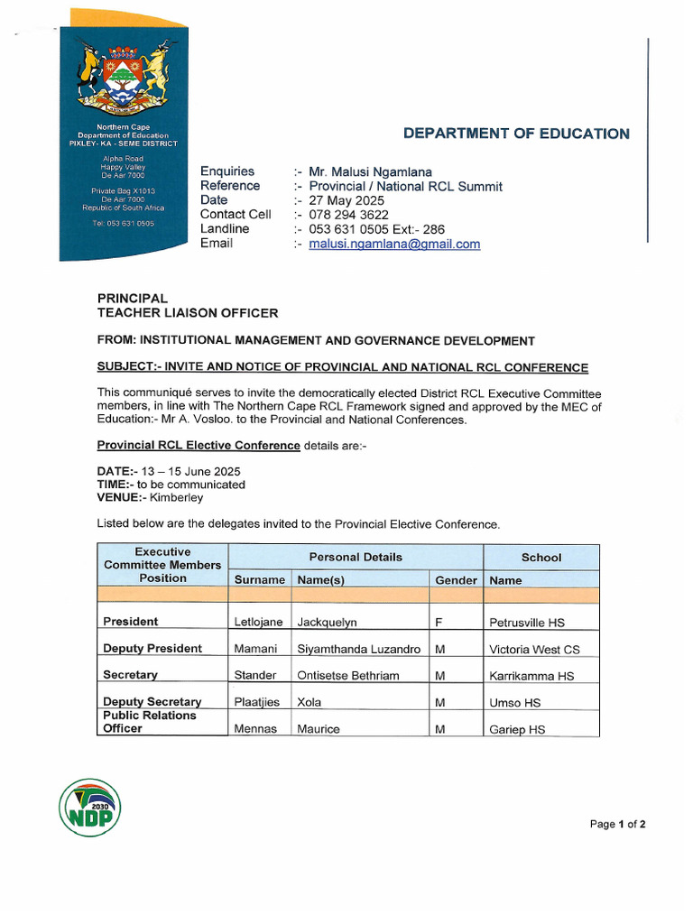Notice and Invite To Provincial and National RCL Conference | PDF