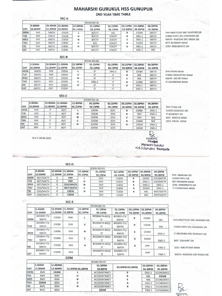 2nd Year Time Table | PDF