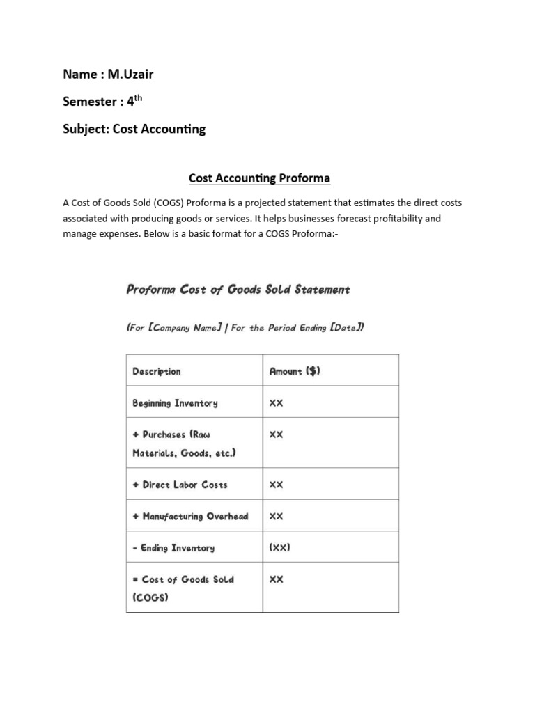 Cost Proforma (U) | PDF