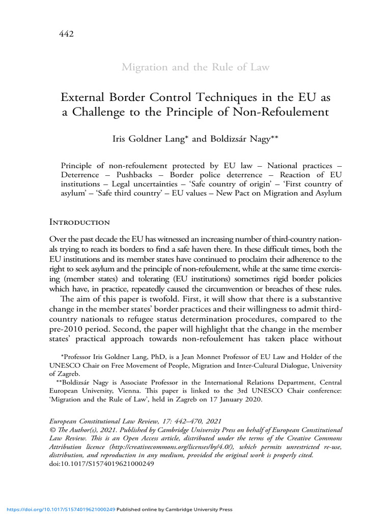 External Border Control Techniques in The Eu As A Challenge To The ...