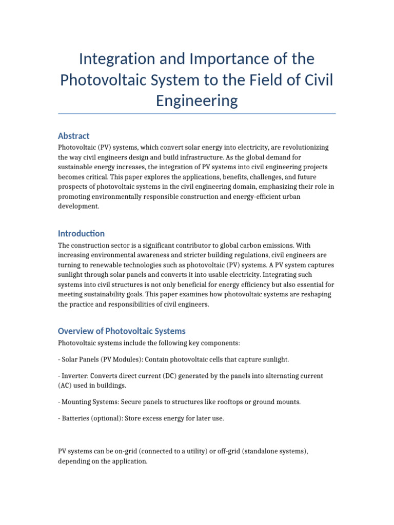 Photovoltaic Systems in Civil Engineering | PDF | Photovoltaic System ...
