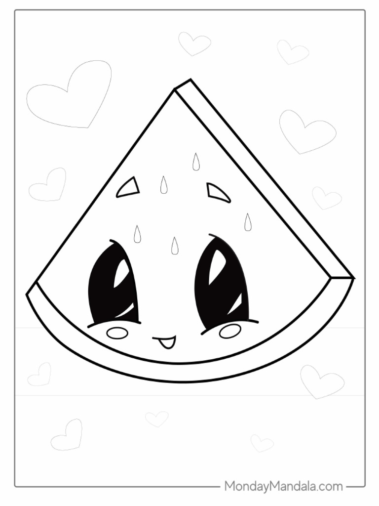 Cute Kawaii Watermelon Coloring Page For Kids | PDF
