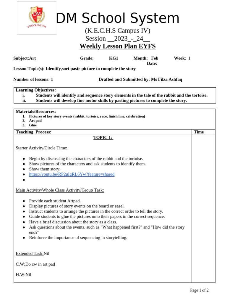 Art Planning Feb Week 1 | PDF | Human Communication | Learning