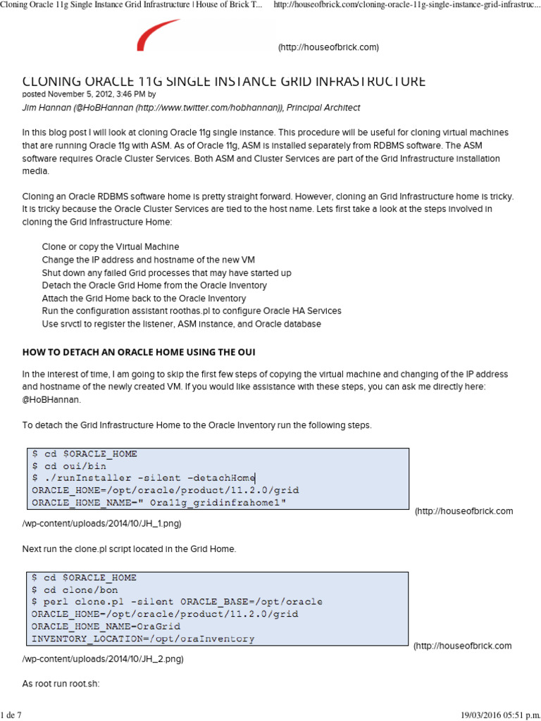 Cloning Oracle 11g Single Instance Grid Infrastructure - House of Brick Technologies | PDF ...