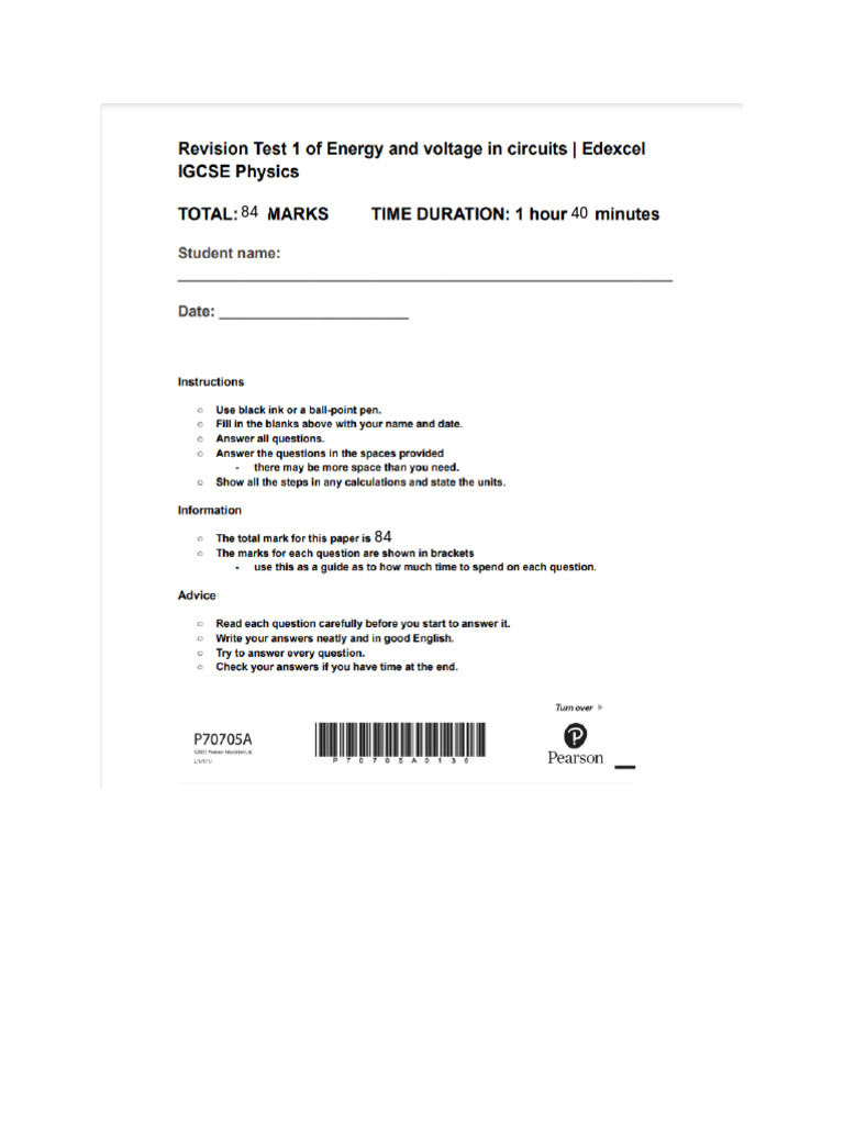 QP Energy and Voltage in Circuits Test - 241217 - 111227 | PDF