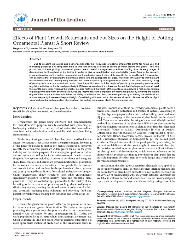 Effects of Plant Growth Retardants and Pot Sizes | PDF | Plant Hormone ...
