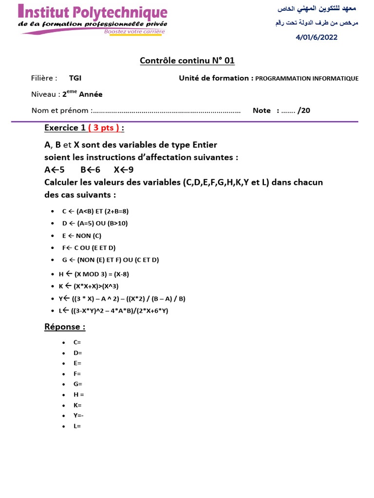 Controle Algorithme 2024 | PDF
