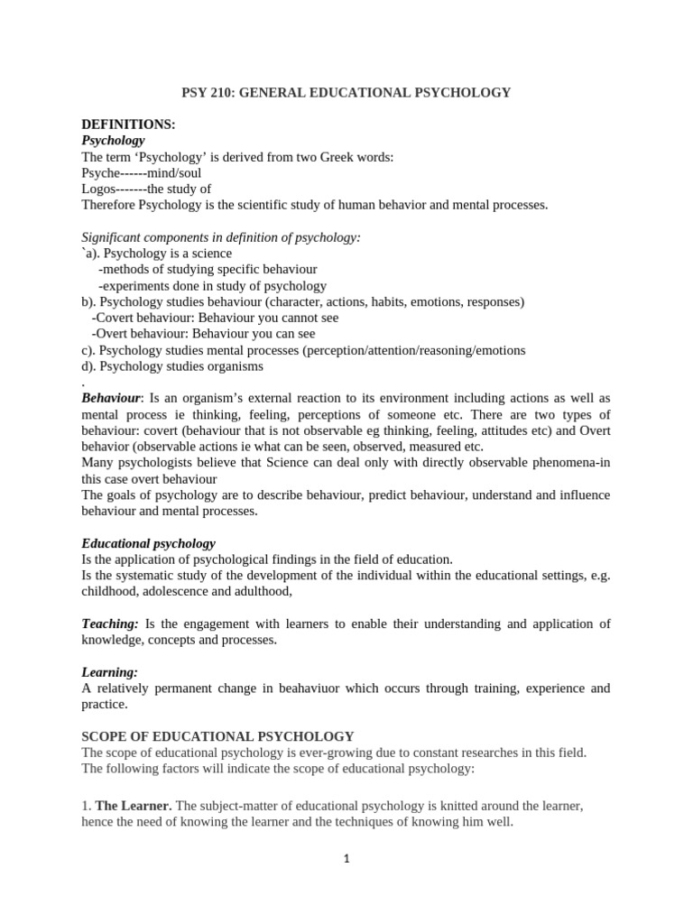 Educational Psychology Overview | PDF | Senses | Perception