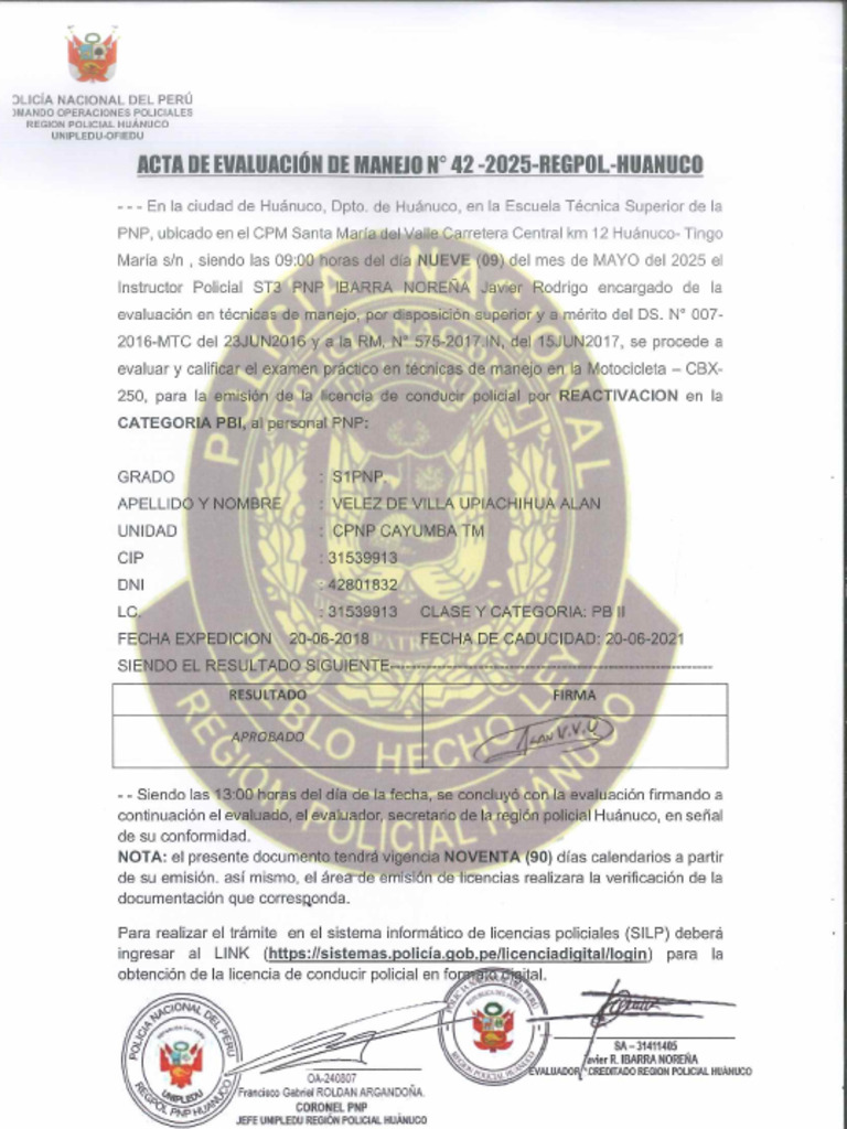 Licencia Policial Hco 2025 | PDF