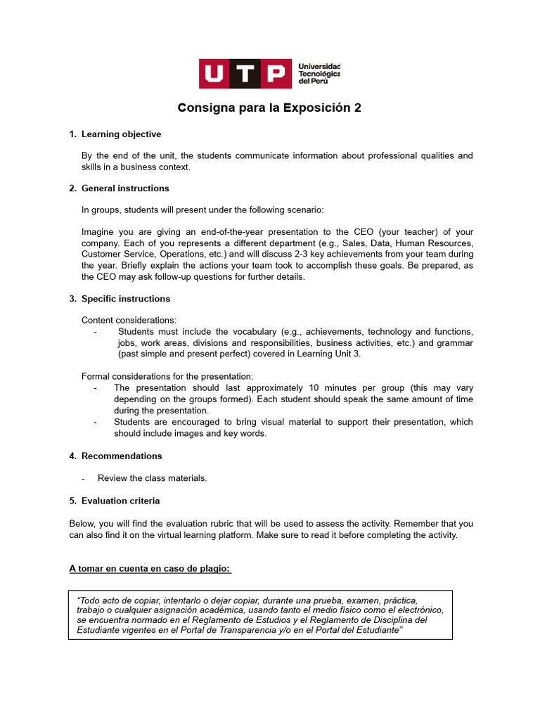 Expo2 - Indicaciones y Rúbrica - 28ZZ - Shcokn | PDF | Learning | Human Communication