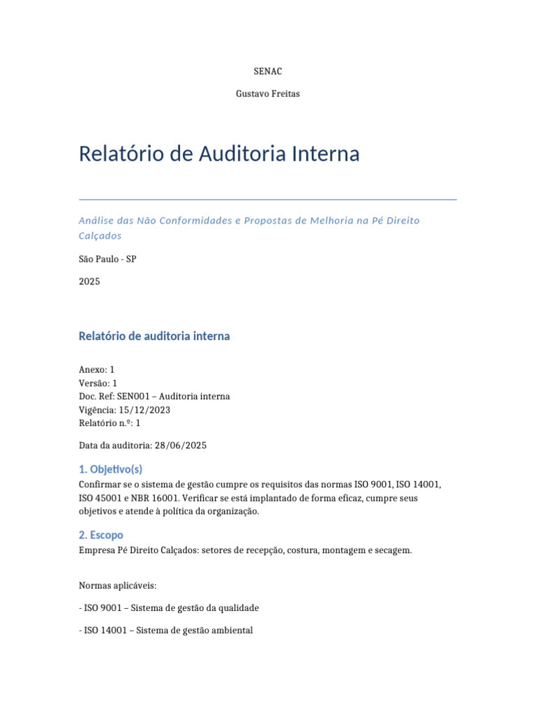 Relatorio Auditoria Preenchido Gustavo Freitas | PDF