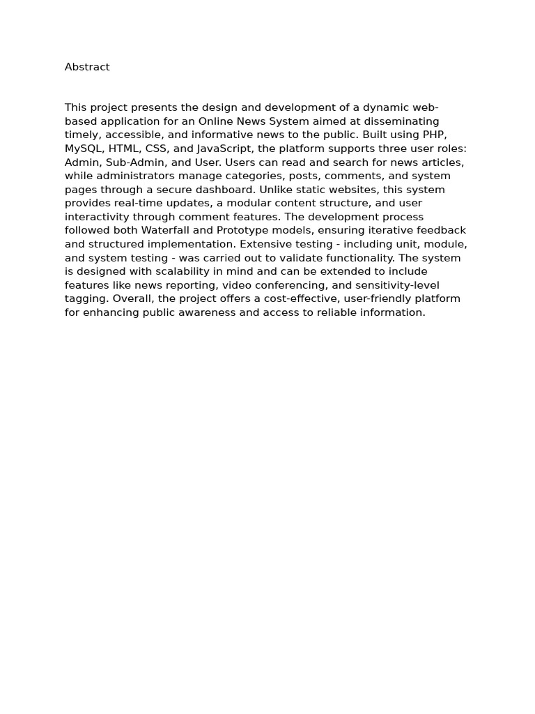 Online News System Project Overview | PDF