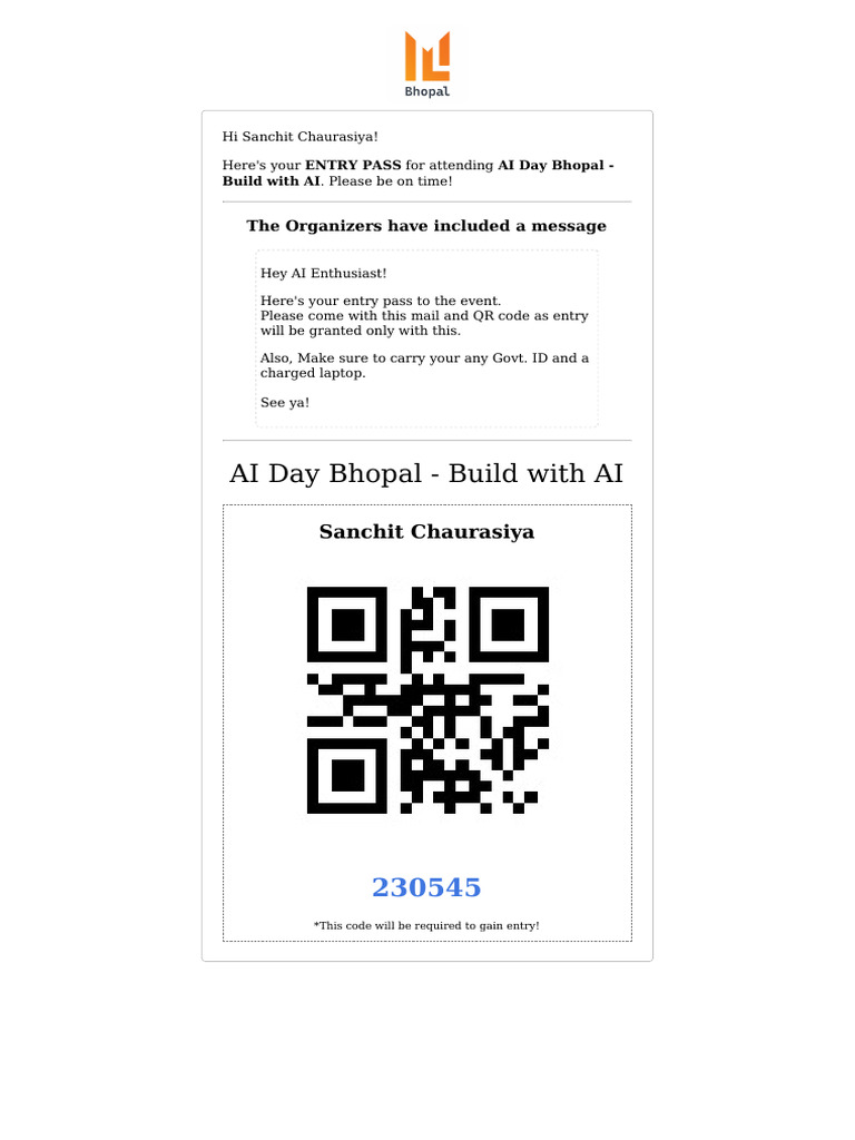 AI Day Bhopal Entry Pass Details | PDF