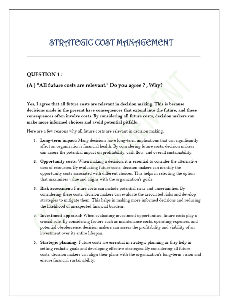 Strategic Cost Management Theory | PDF | Cost Accounting | Profit ...