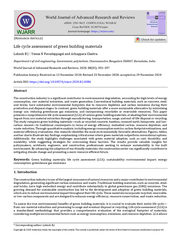 Life Cycle Assessment of Green Building Materials | PDF | Life Cycle ...