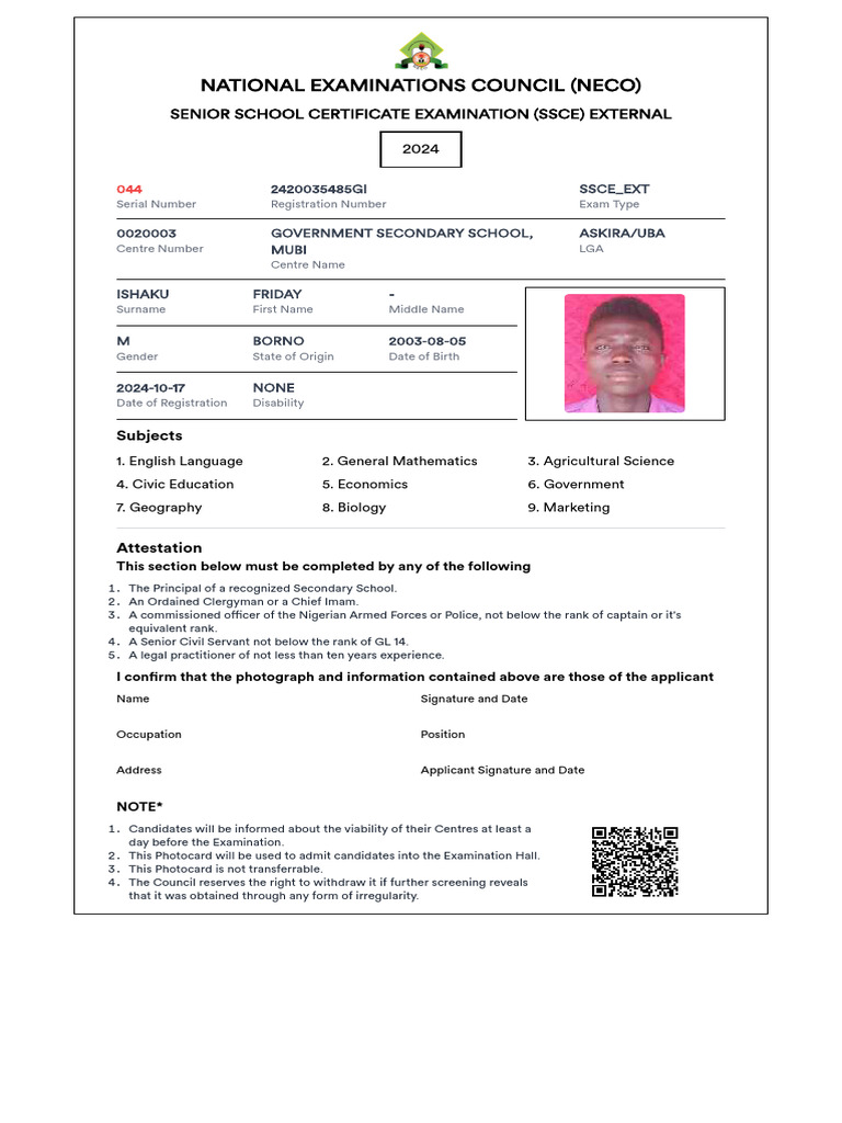 NECO SSCE External Exam 2024 Details | PDF