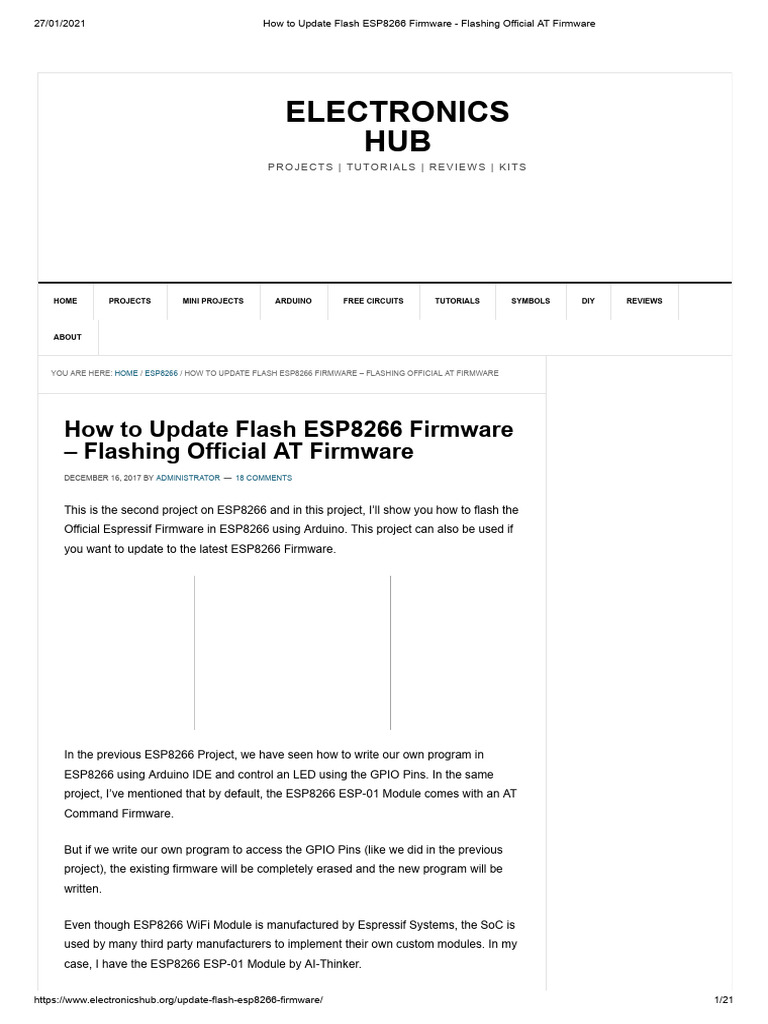 How to Update Flash ESP8266 Firmware - Flashing Official AT Firmware | PDF | Arduino | Electronics
