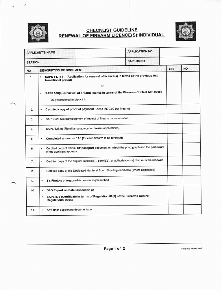 Checklist Guideline Renewal of Firearm Licences Individual | PDF