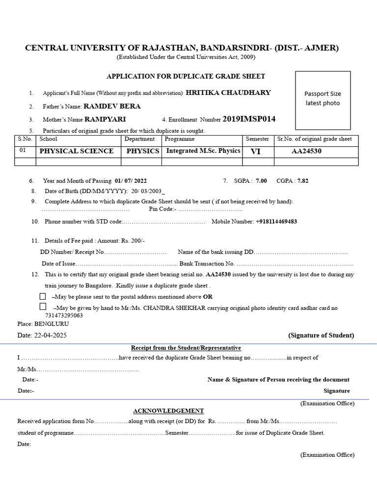 Application For Issue of Duplicate Gradesheet | PDF | Chess | Chess Theory