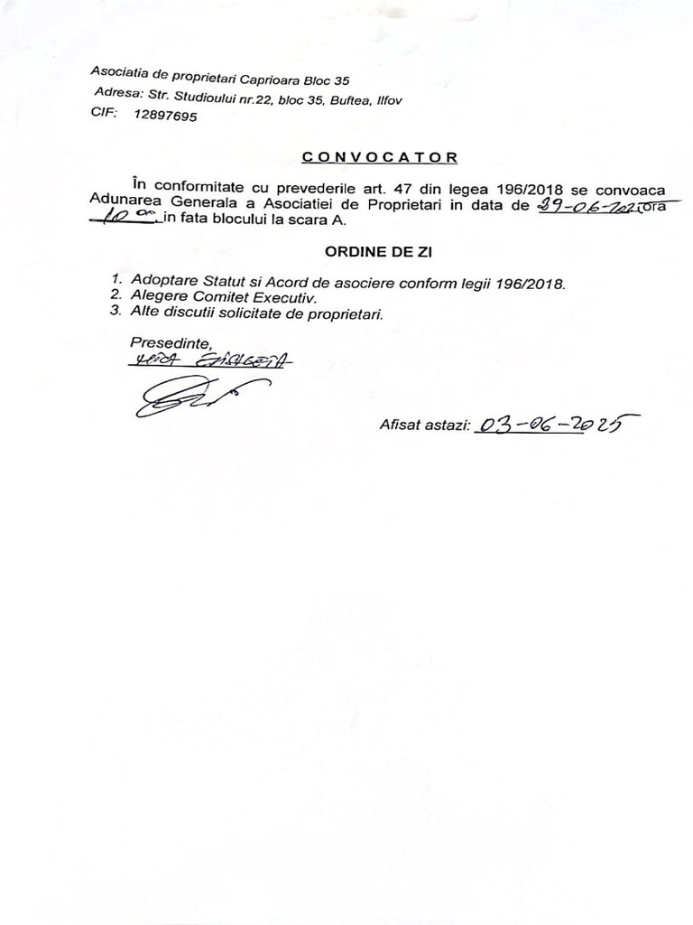 Convocare Adunare Generala | PDF