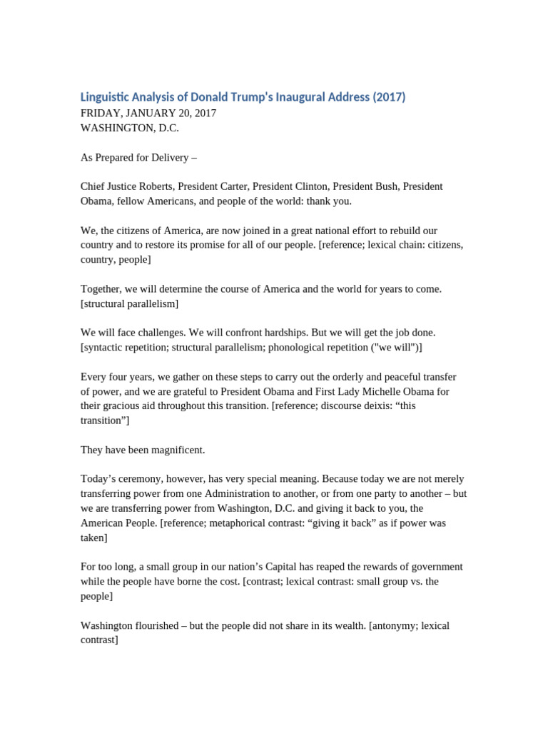 Trump Inaugural Speech Annotated | PDF | Lexical Semantics | Linguistics