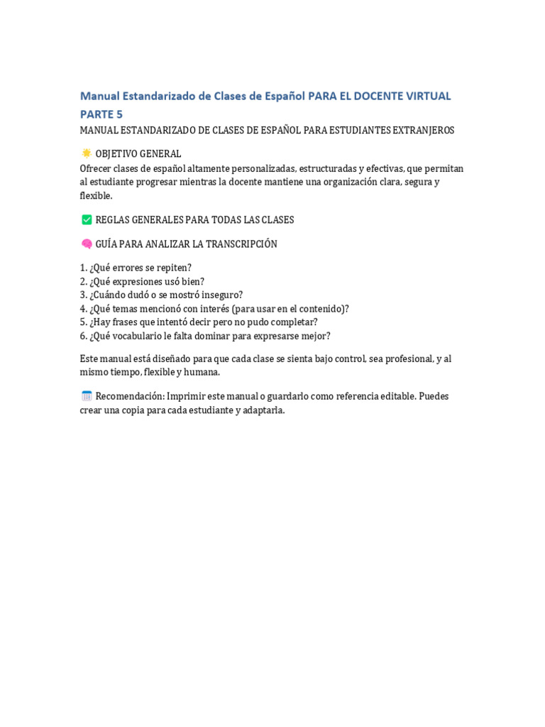Manual Clases Espanol PARTE 5 | PDF