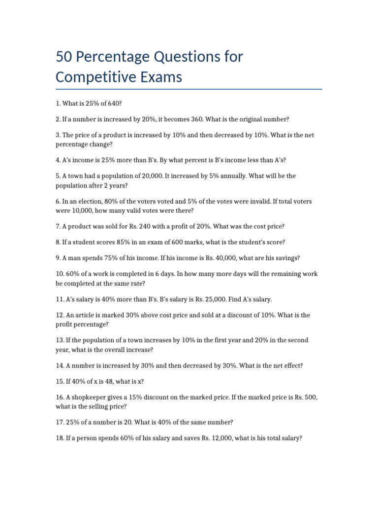 Percentage Change Problems for Exams | PDF | Percentage | Income