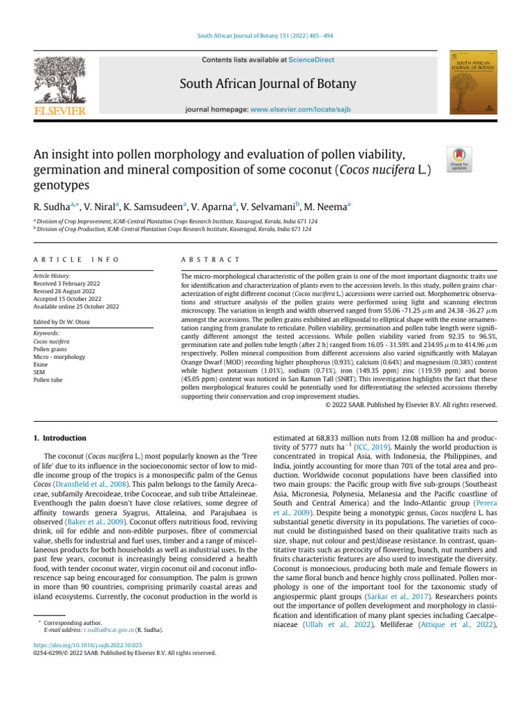 Coconut Pollen Viability and Morphology | PDF | Pollen | Coconut