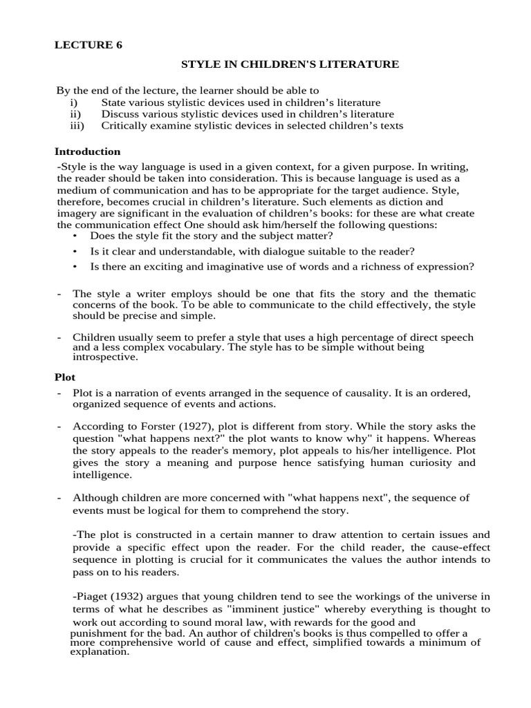 Stylistic Devices in Children's Literature | PDF | Plot (Narrative ...
