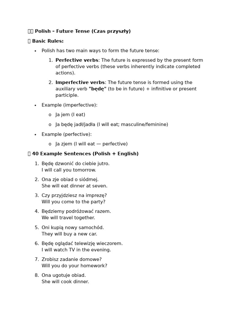 Polish Future Tense Practice | PDF