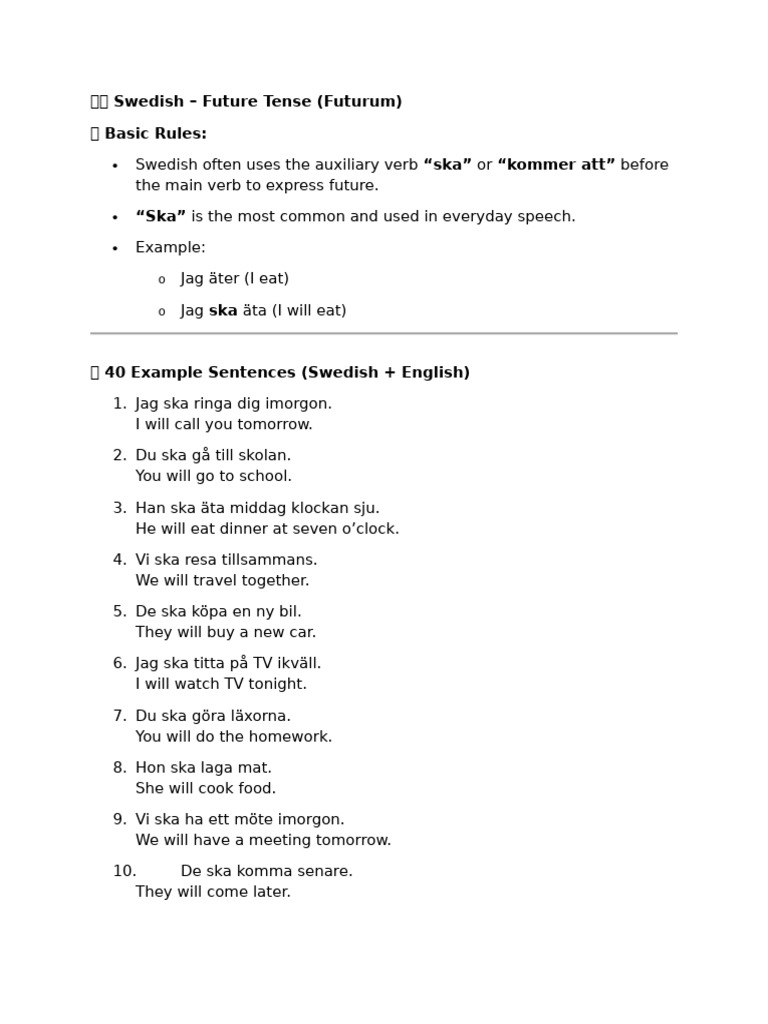 Swedish Future Tense Practice | PDF