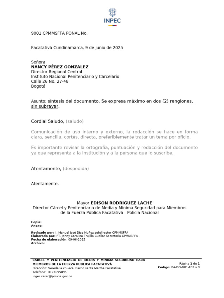 Actualizacion Formato Oficio Inpec | PDF