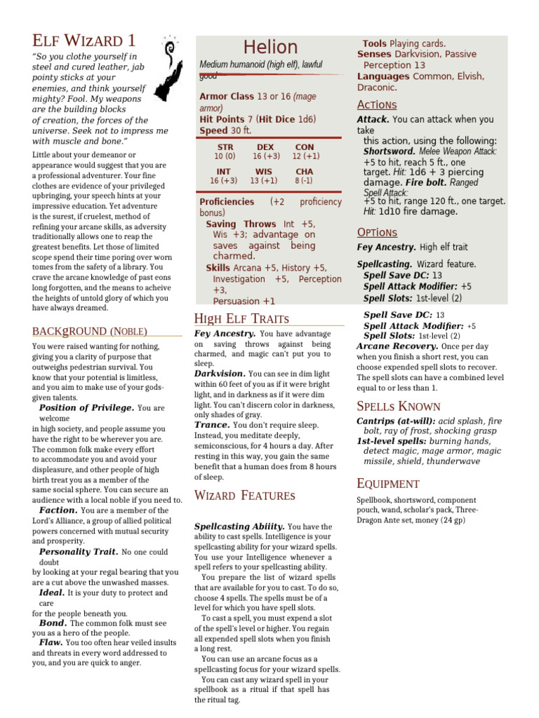 High Elf Wizard 1 | PDF | Fantasy | D20 System