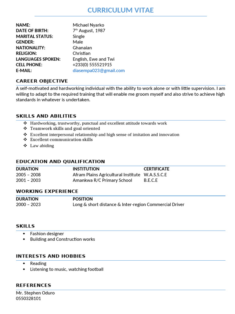 Curriculum Vitae - Michael Nyarko | PDF