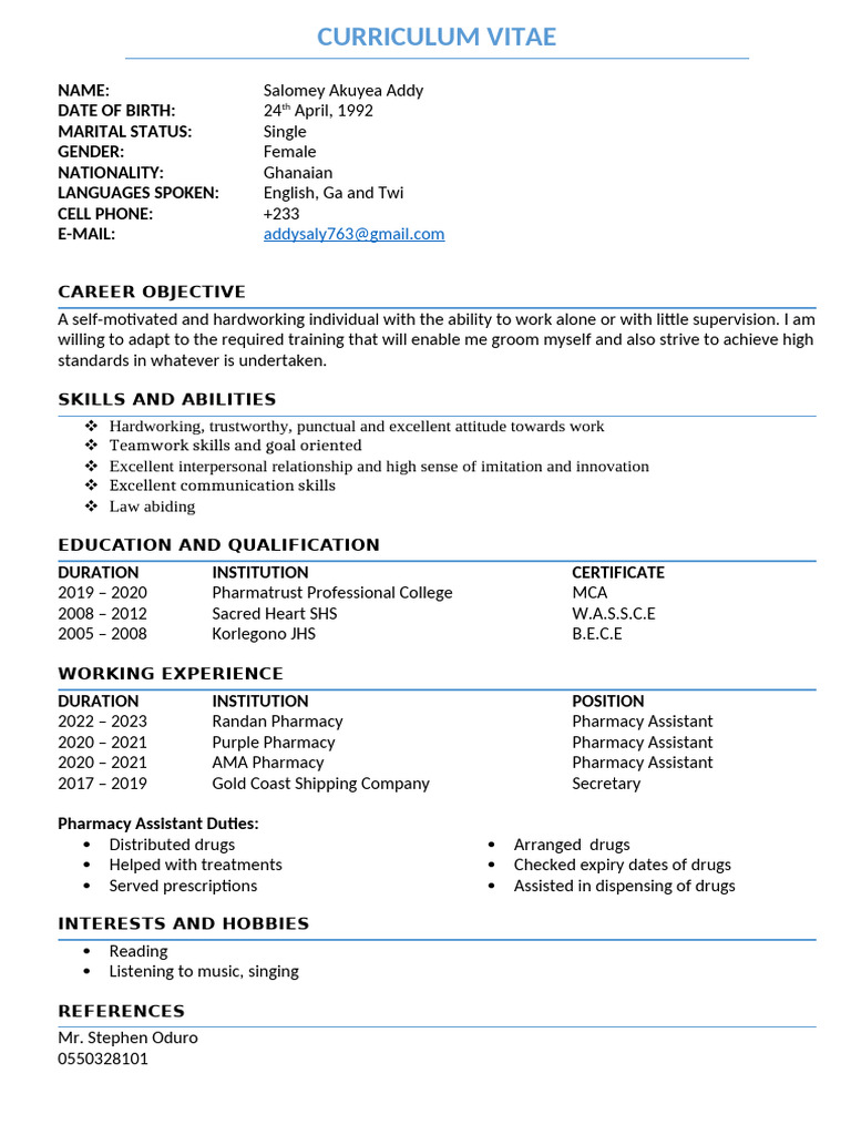 Curriculum Vitae - Salomey Akuyea Addyo | PDF