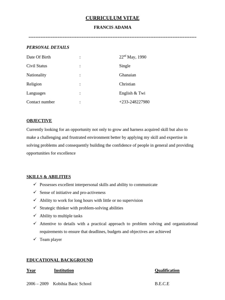 Curriculum Vitae (Francis Adama) | PDF