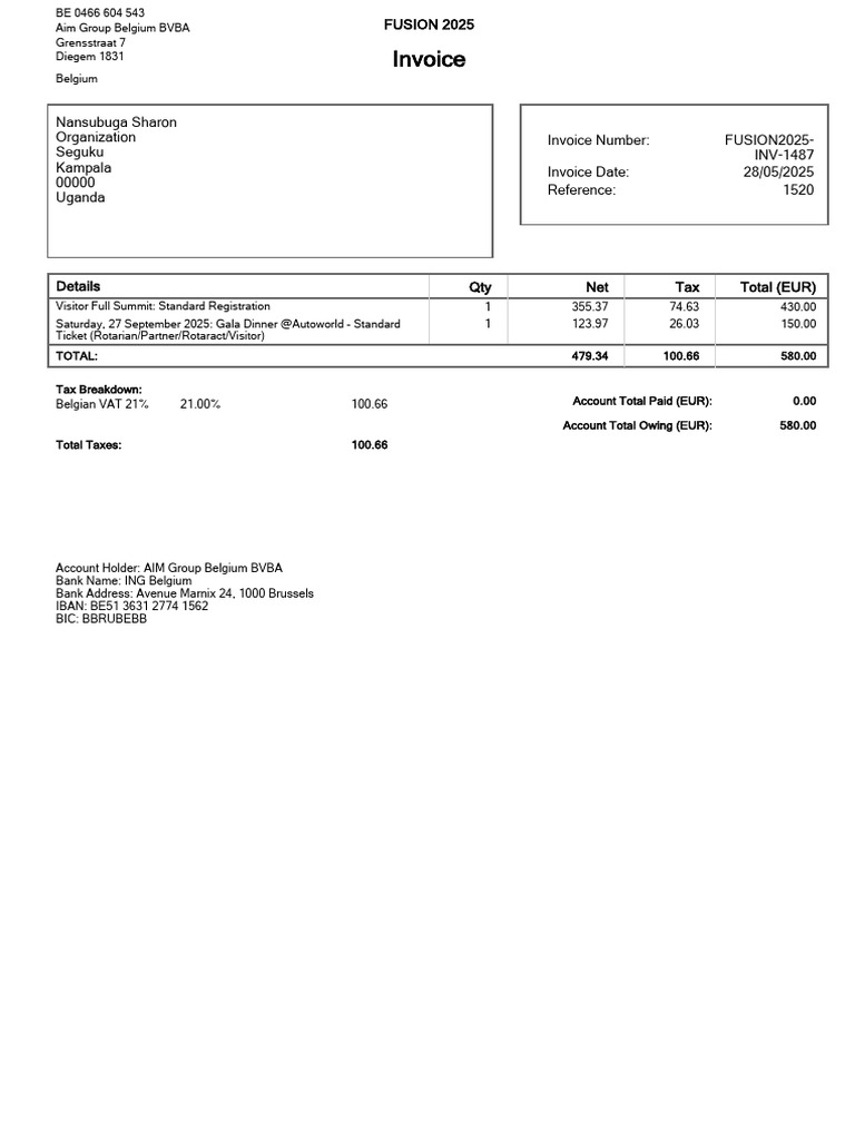FUSION 2025 Invoice Details | PDF